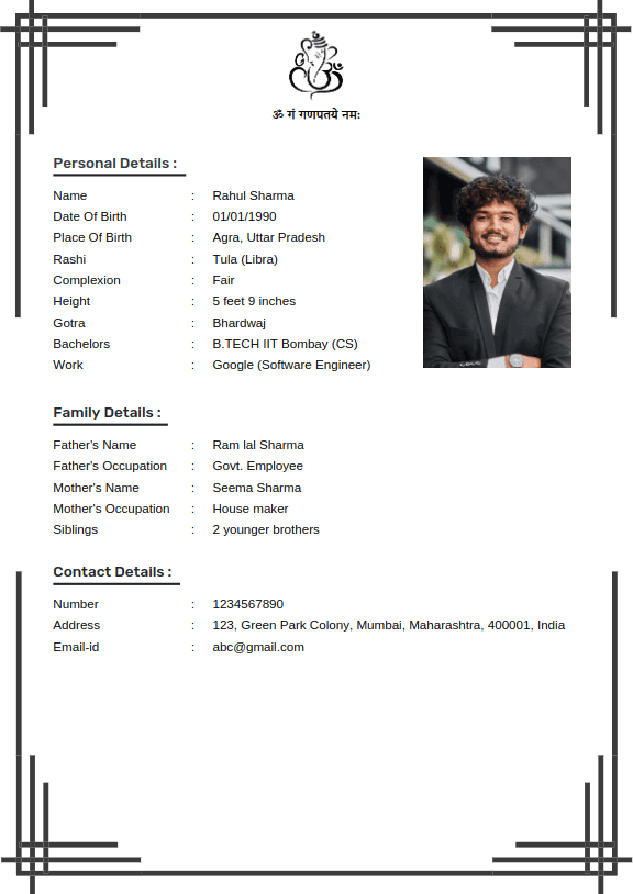 Free Marriage Biodata Maker - Download PDF Instantly